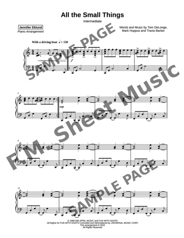 All the Small Things (Intermediate Piano) By Blink 182 - F.M. Sheet Music - Pop Arrangements by ...